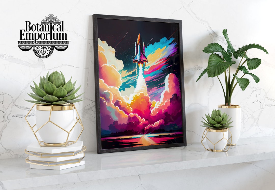 Spaceship Poster, Sci-fi Neon NASA Space Travel Print, Modern Art, Man ...