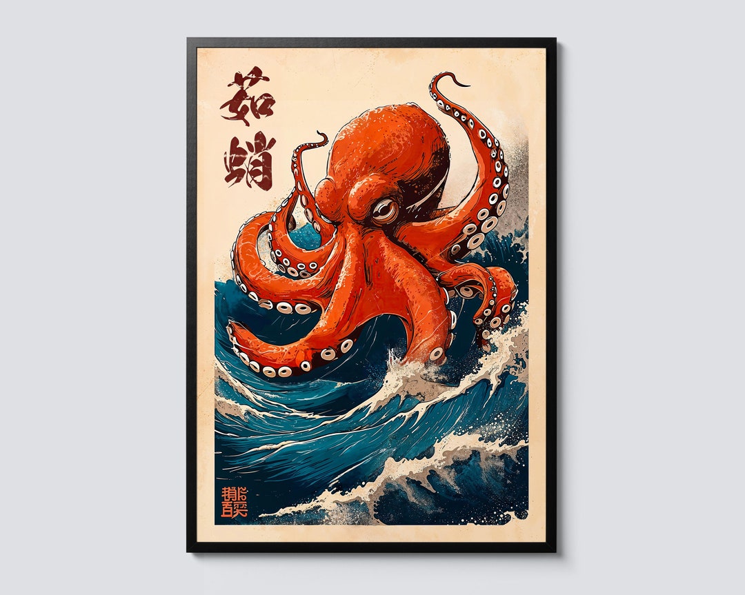 The Great Octopus, Japanese Cartoon Style Wall Art, Anime Ukiyo-e ...
