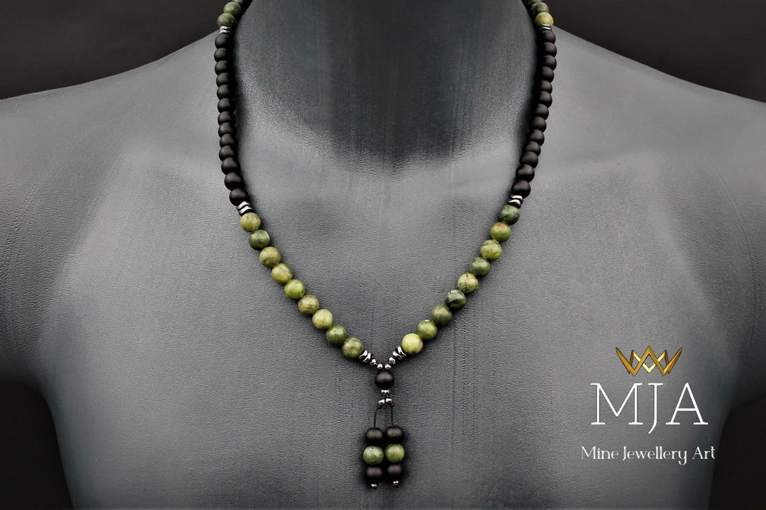 Jade Mala Necklace Black Onyx Mala Necklace Bead Tassel Necklace Japa ...