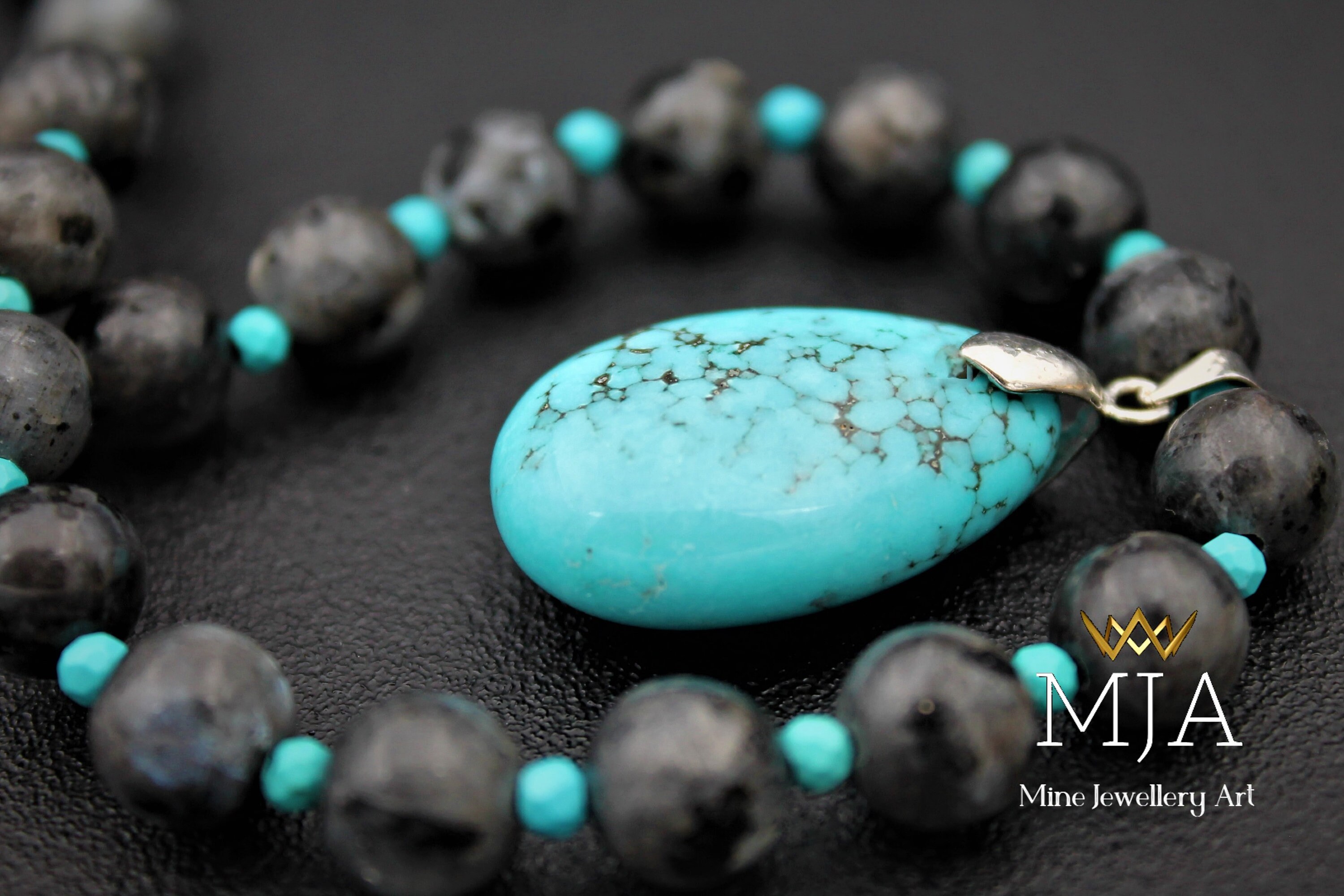 Drop Turquoise Pendant Larvikite and Turquoise Beads Crystal - Etsy