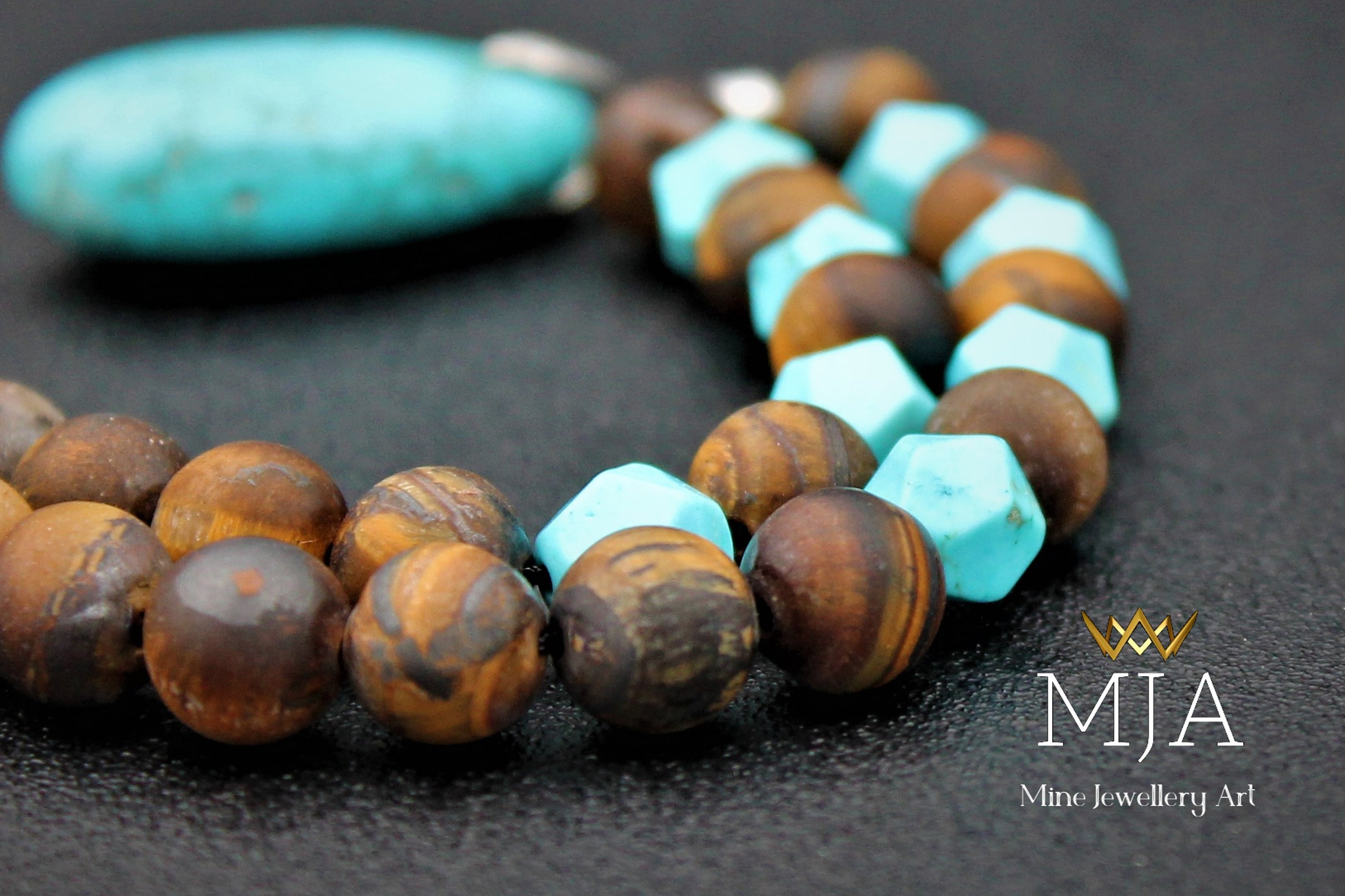 Healing Turquoise Pendant Protection Tiger's Eye and Turquoise Stone ...