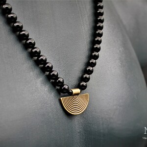 Surya Namaskar Black Onyx Beaded Necklace Sun Brass Pendant Necklace ...