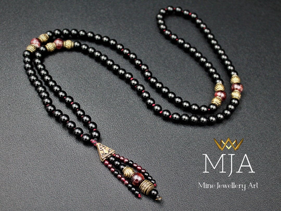 Spiritual Energy Garnet Beaded 108 Mala Necklace Hand Knot Red Garnet ...