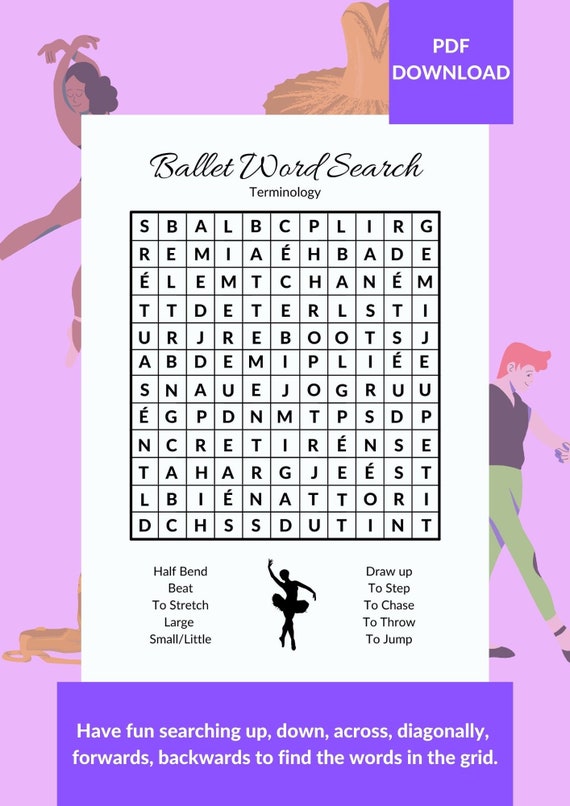 Ballet Terminology Word Search PDF DOWNLOAD Grade 1-2 Ballet | Etsy