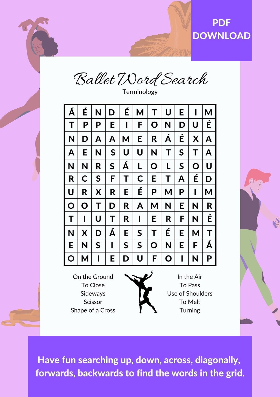 Ballet Terminology Word Search - PDF DOWNLOAD- Grade 3-4 Ballet ...