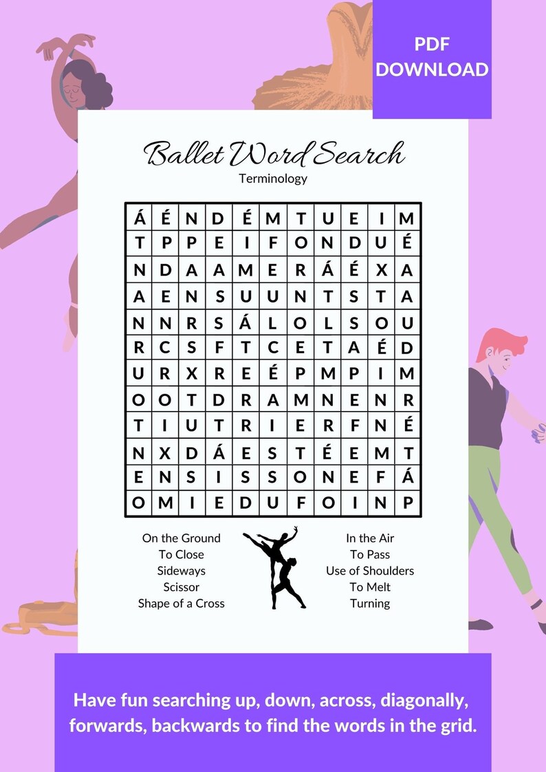 Ballet Terminology Word Search PDF DOWNLOAD Grade 3-4 Ballet ...