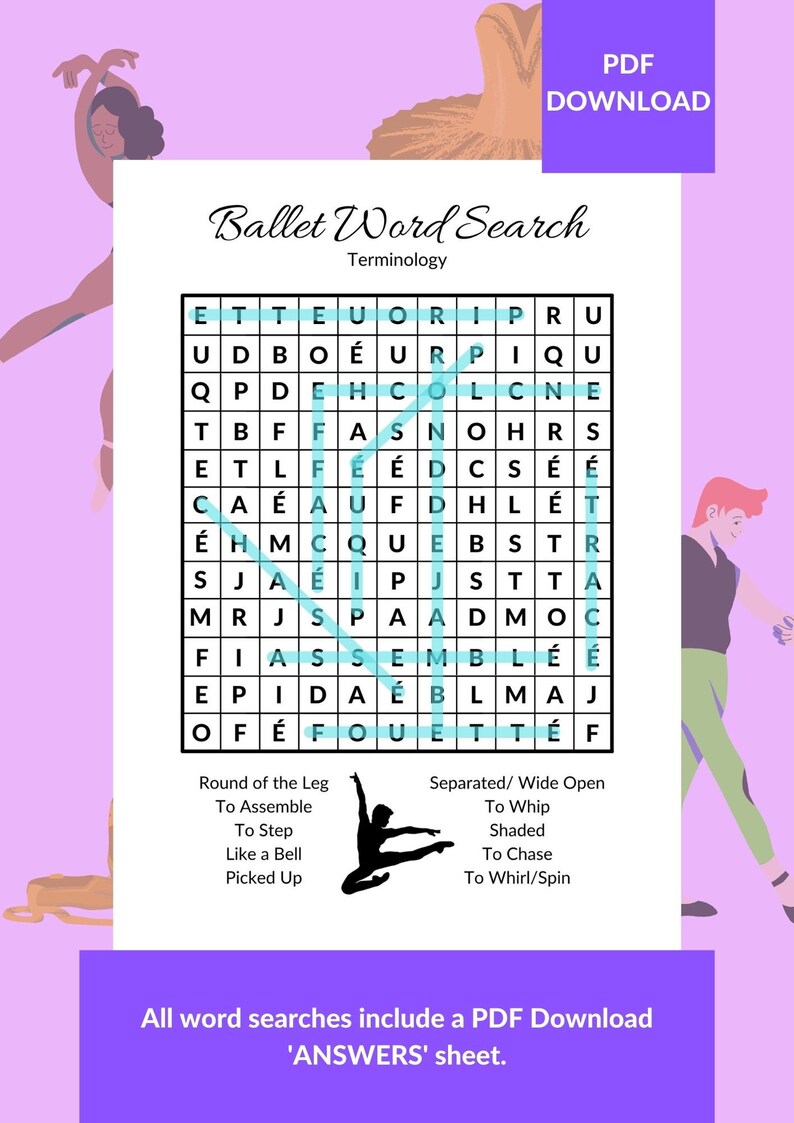 Ballet Terminology Word Search PDF DOWNLOAD Grade 5-6 Ballet - Etsy
