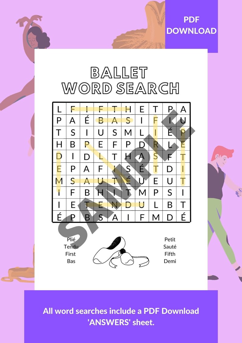 Ballet Word Search Worksheet With Answers PDF DOWNLOAD Easy | Etsy