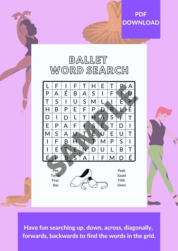 Ballet Word Search Worksheet With Answers PDF DOWNLOAD Easy | Etsy