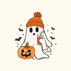 Cute Boo Jee Ghost Barista Png, Halloween Png, Coffee Png, Bougie Png ...