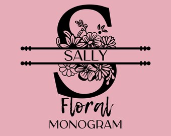 Floral Split Monogram Svg, Jpg, Png, Dxf, Flower Monogram Clipart ...
