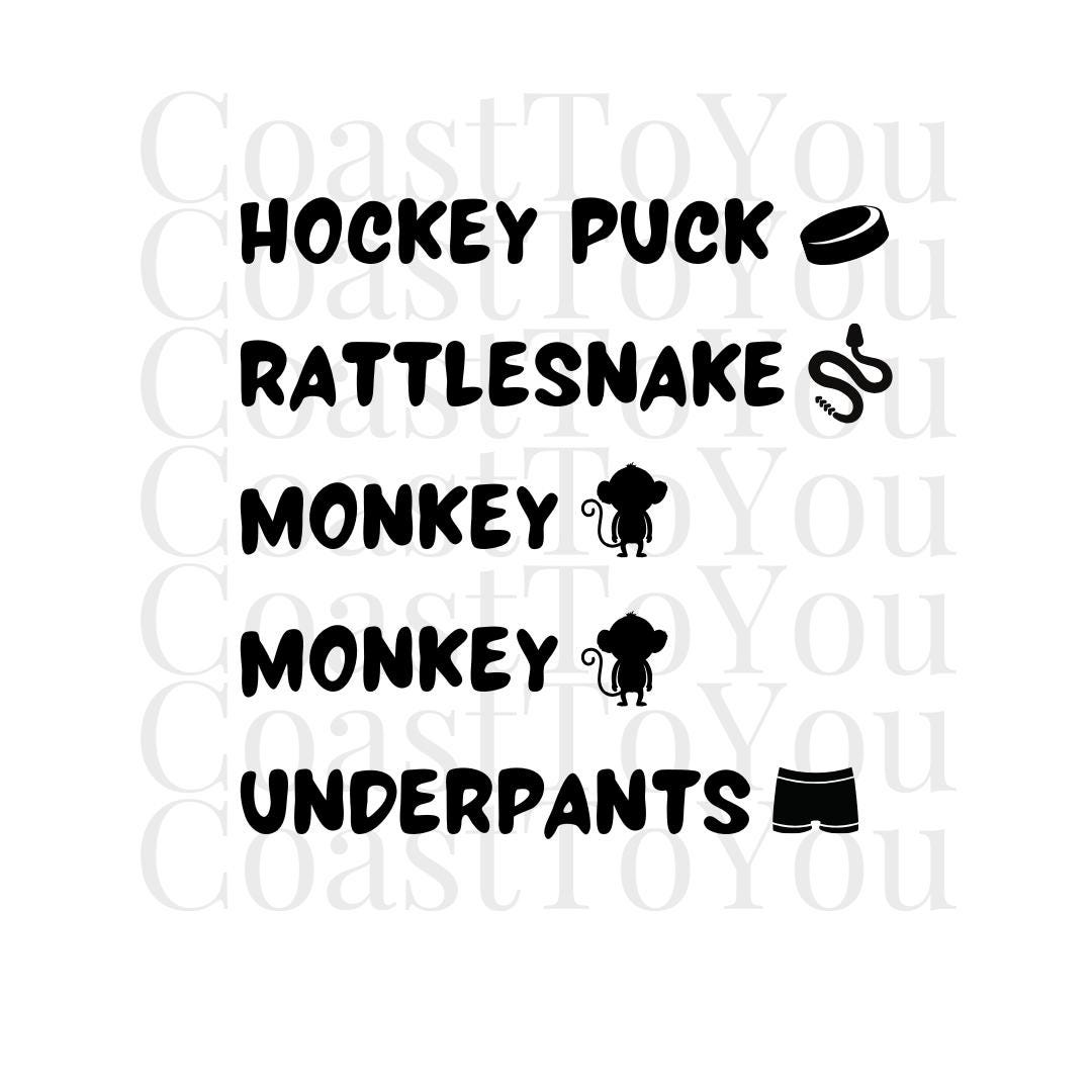 Hockey Puck, Rattlesnake, Monkey, Monkey, Underpants SVG / PNG / JPG - Etsy