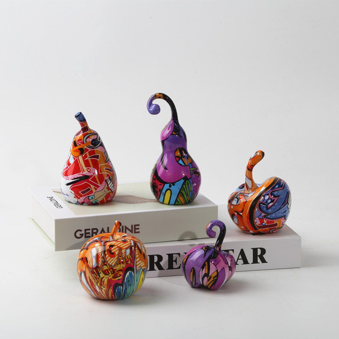 Abstract Fruit Figure Modern Ceramic Apple Pear Figurines Fullcolor ...