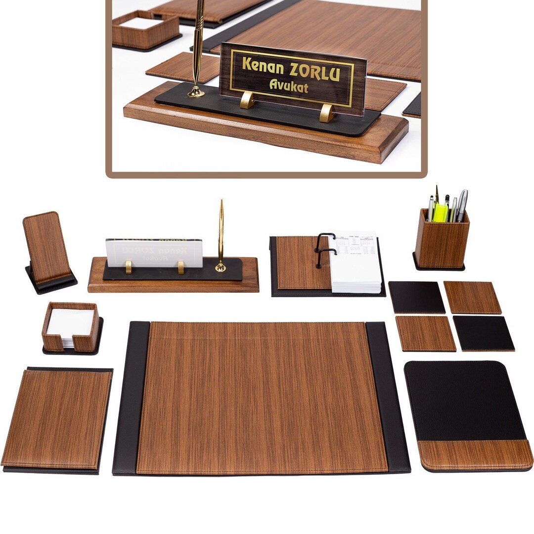 Office Desk Set Leather Desk Set Wooden Pattern Desk Set - Etsy