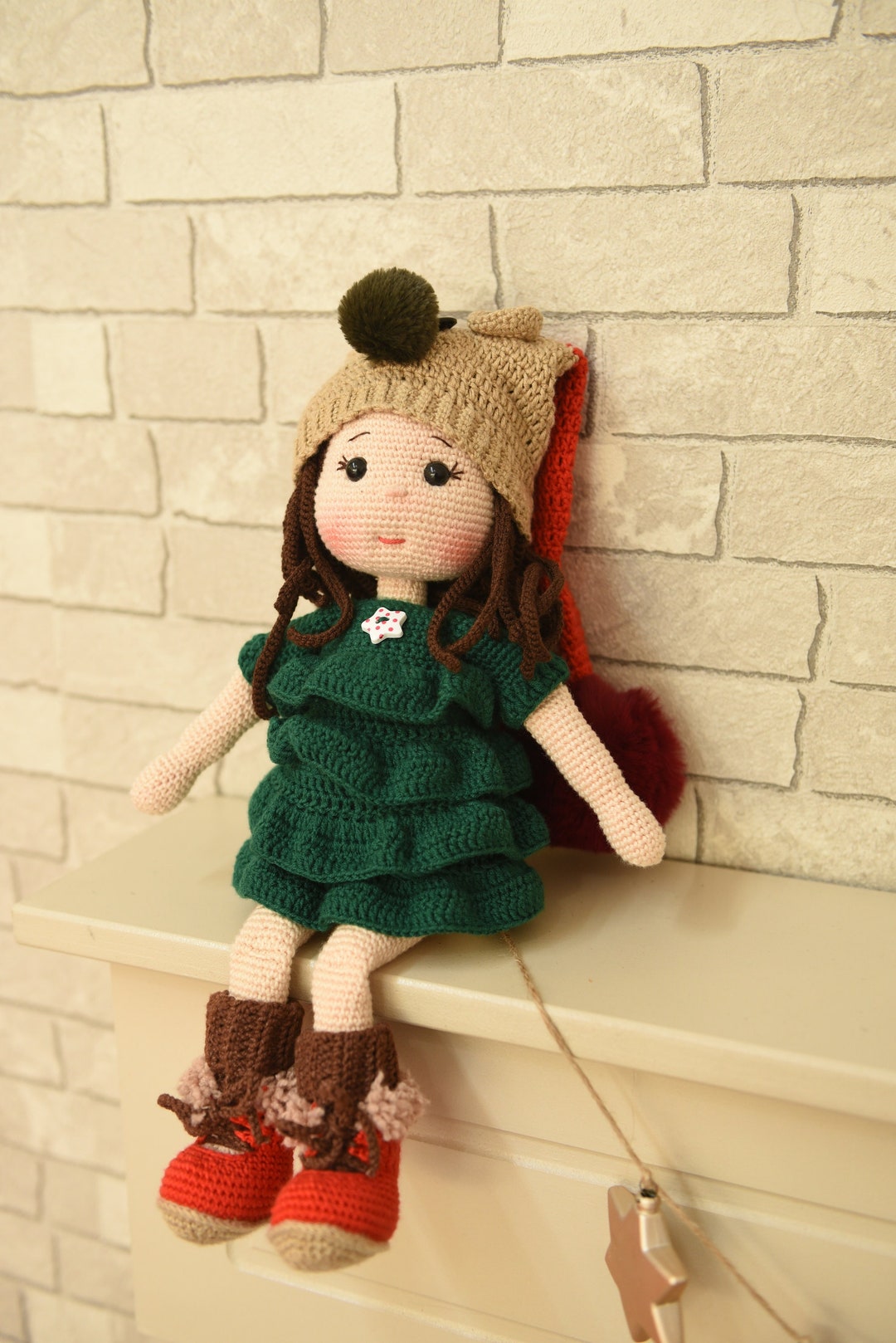Emerald Green Amigurumi Doll, Amigurumi Doll With Hat, Green Dress Doll ...