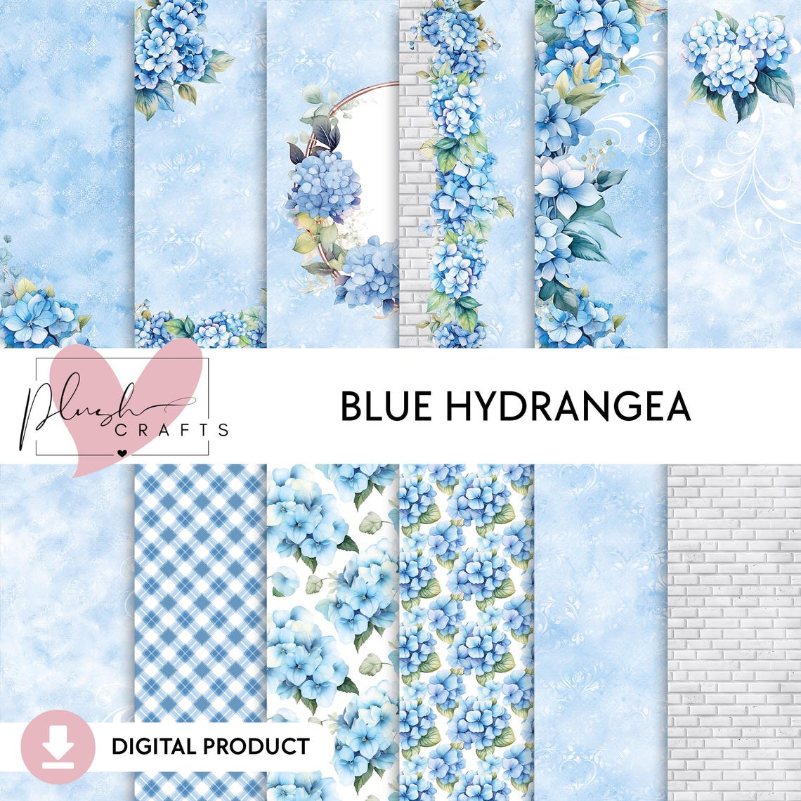 Blue Hydrangea || 12 Digital Scrapbook Papers, First Holy Communion ...