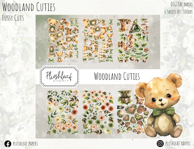 Woodland Cuties BUNDLE 26 SHEETS A4 Scrapbooking Digital Paper Pack ...