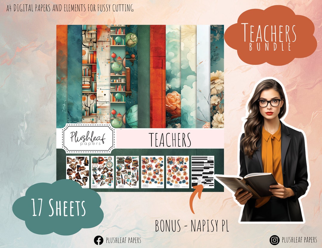 Teachers BUNDLE 17 SHEETS A4 Scrapbooking Digital Pack, Paper ...