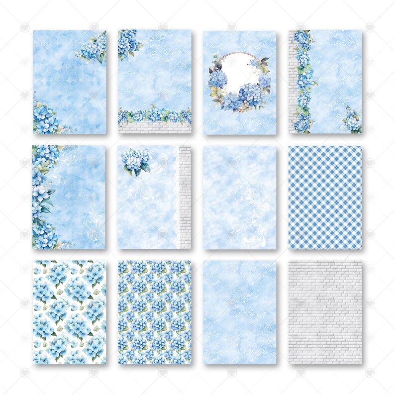 Blue Hydrangea || 12 Digital Scrapbook Papers, First Holy Communion ...