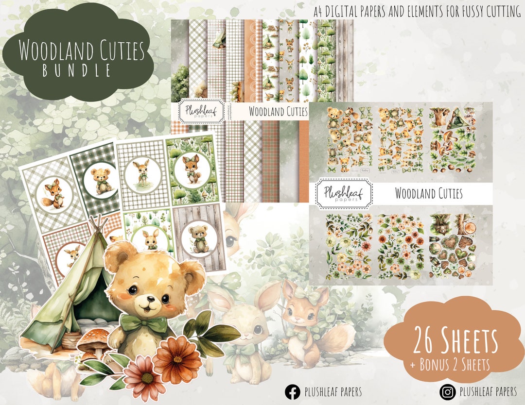 Woodland Cuties BUNDLE 26 SHEETS A4 Scrapbooking Digital Paper Pack ...