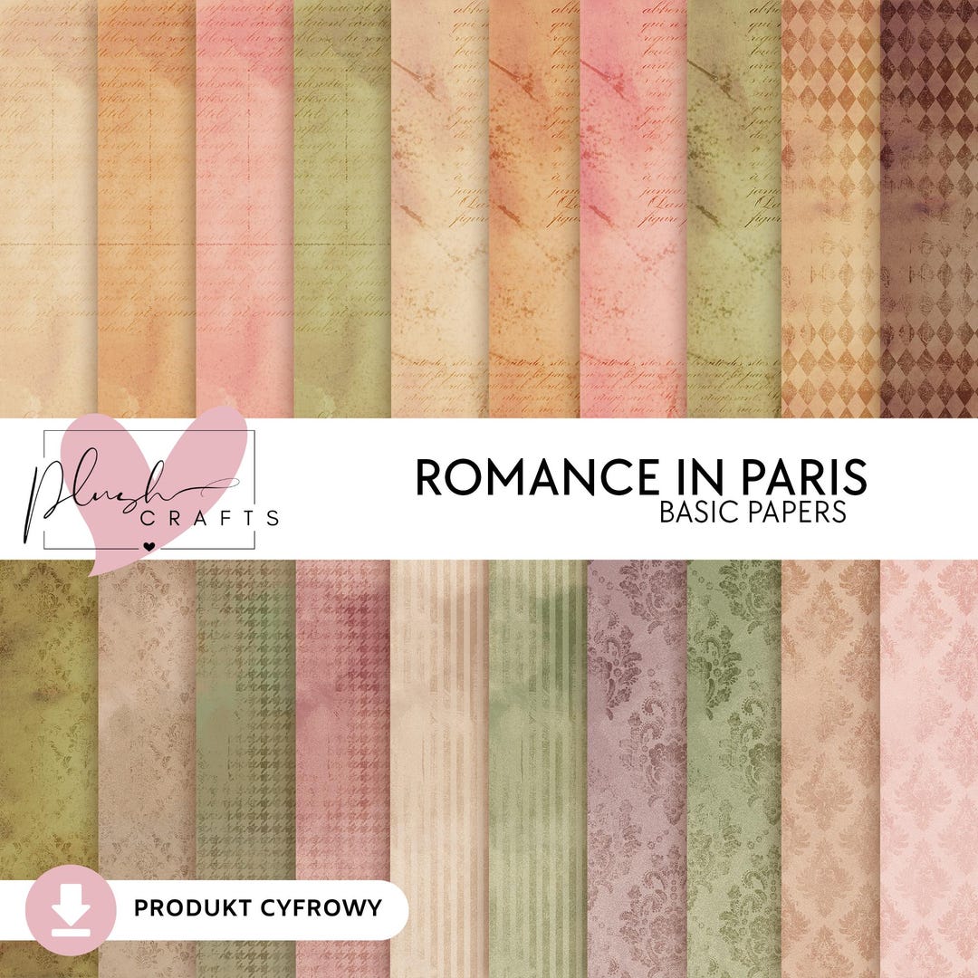 Romance in Paris - 20 Digital Paper Sheets || Scrapbook Pack, Printable ...
