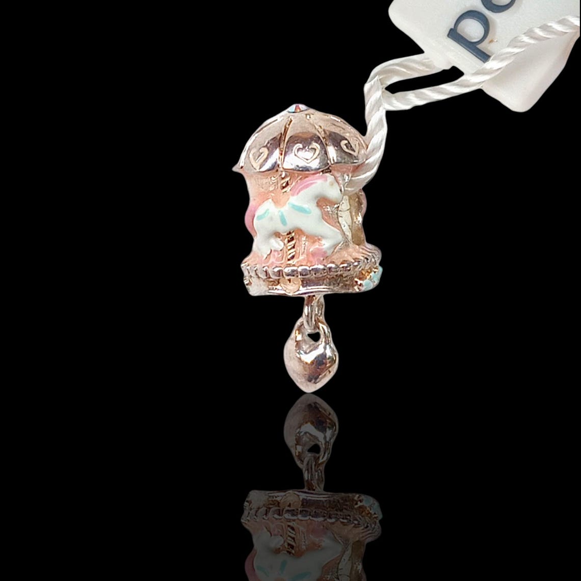 RARE CAROUSEL Sterling Silver Dangle Charm Vermeil, Enamel & CZ Retired ...