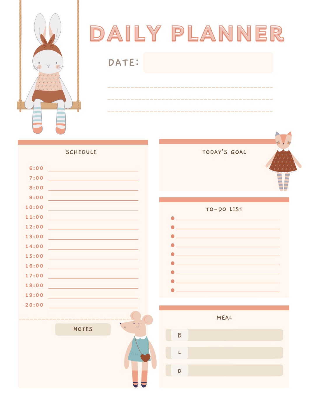 Customizable Daily Planner for Kids, Instant Download, Planner, Kids ...