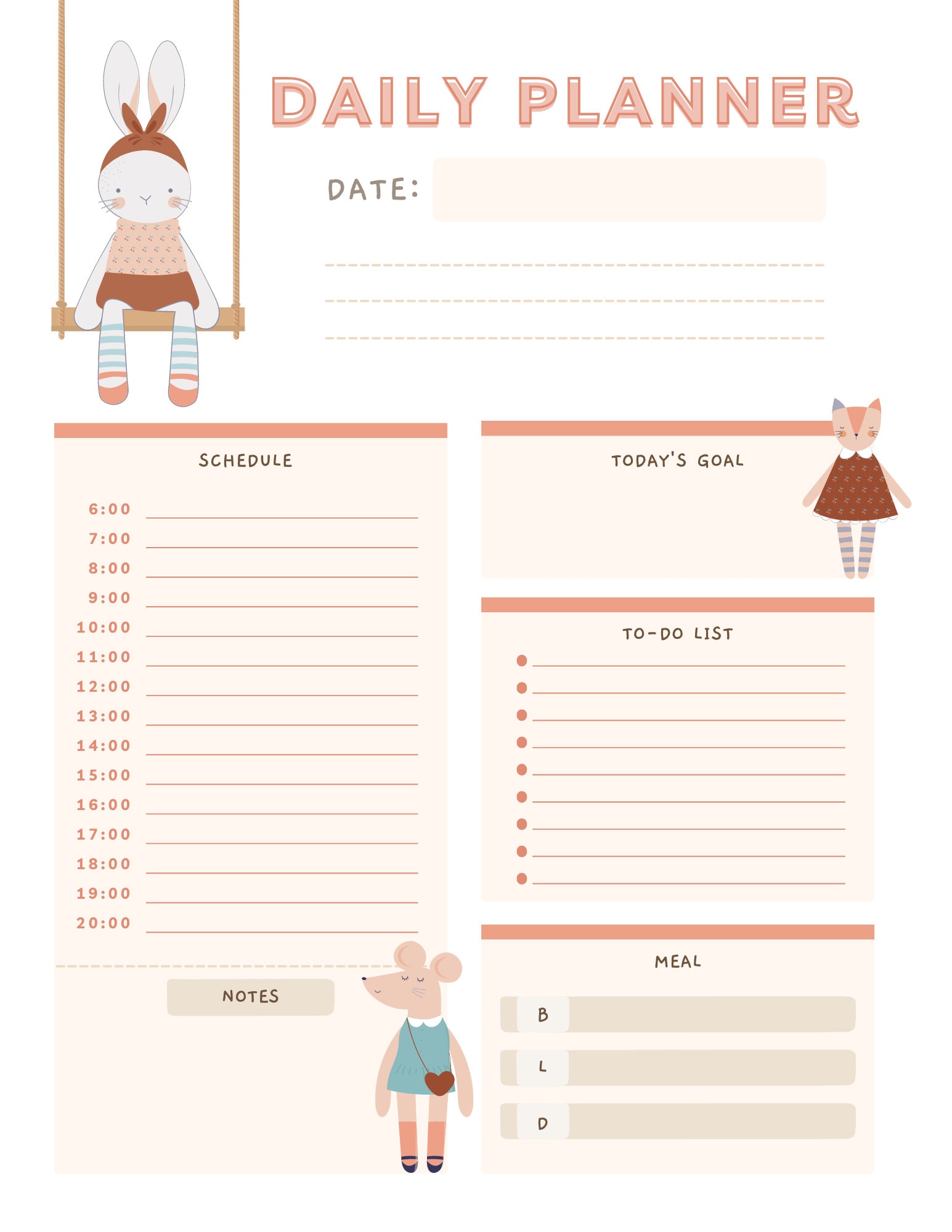 Customizable Daily Planner for Kids, Instant Download, Planner, Kids ...