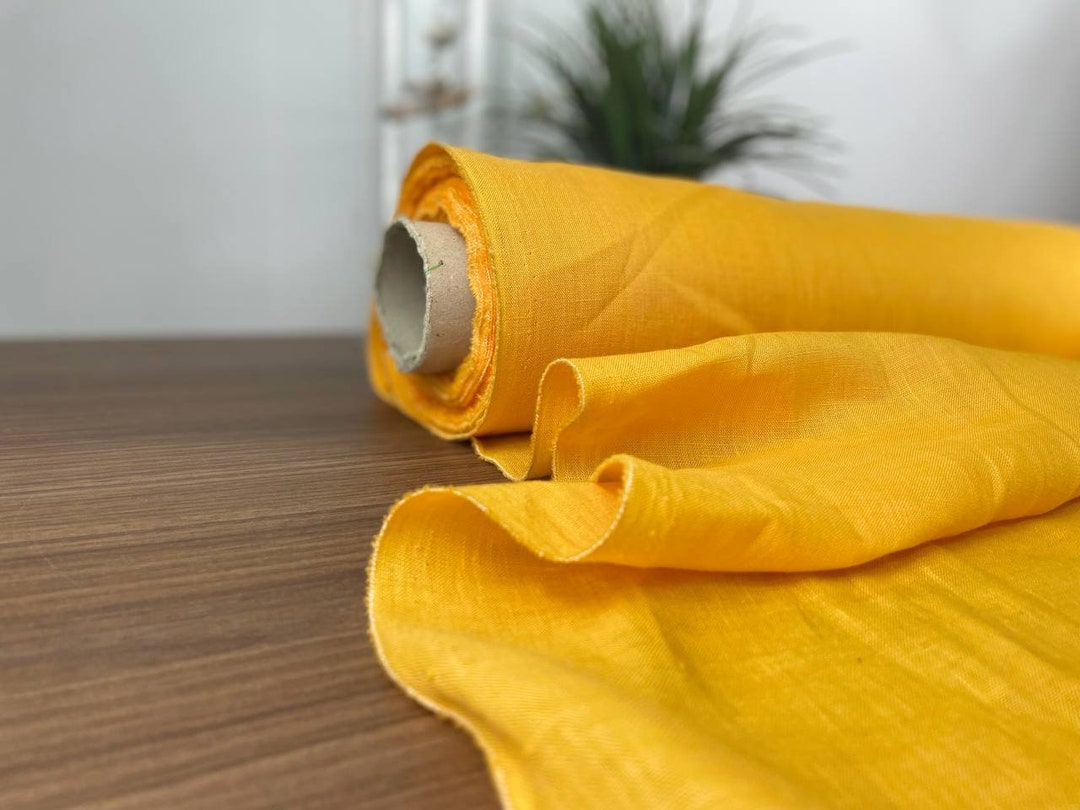 100% Dark Yellow Linen Fabric, Linen by the Meter Cut to Measure, Linen ...