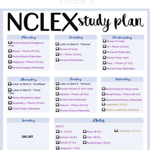 Nclex Study Schedule - Buy Online - Etsy