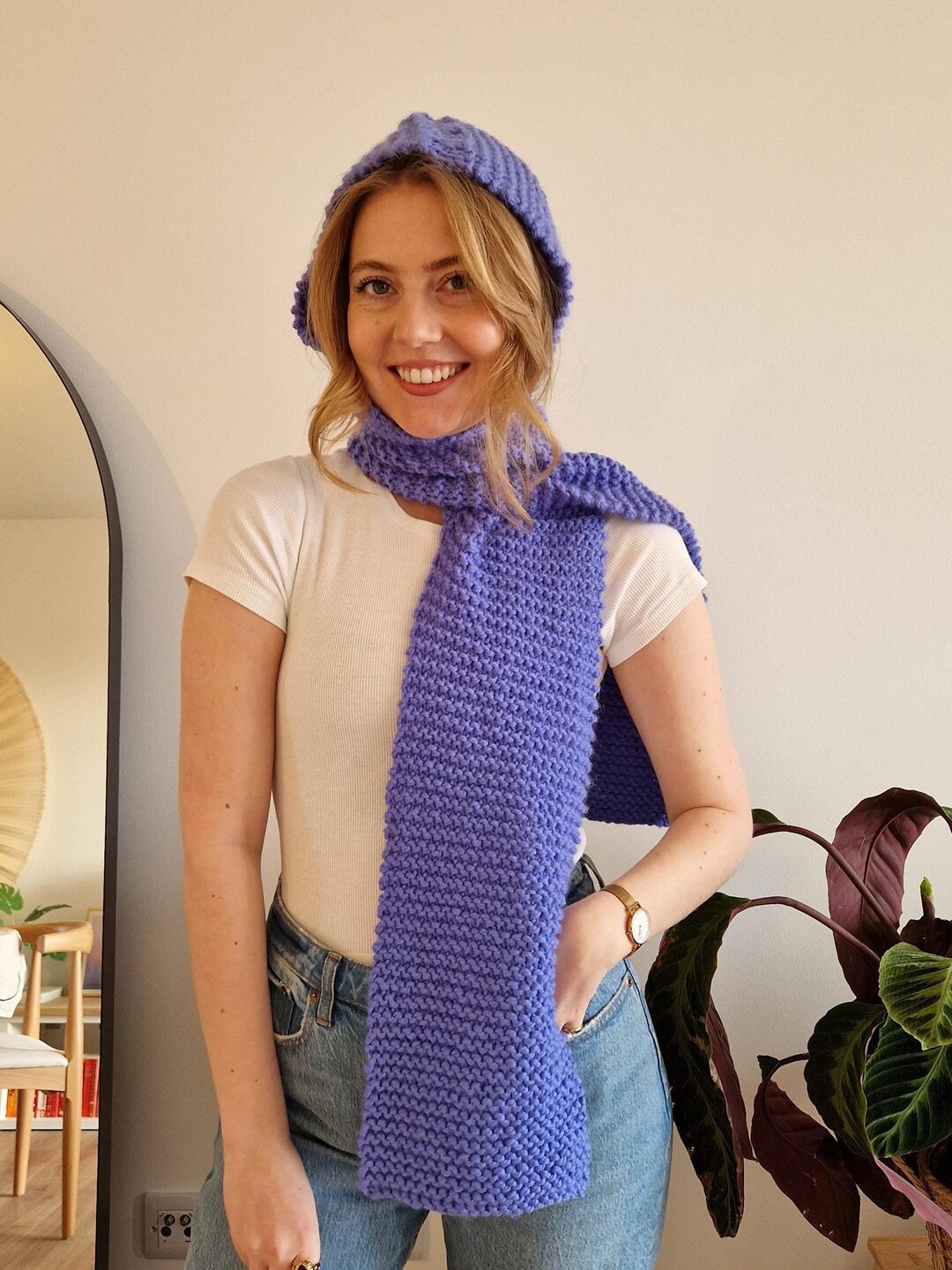 Simple Hooded Scarf Scandi Style Knitting Pattern - Etsy