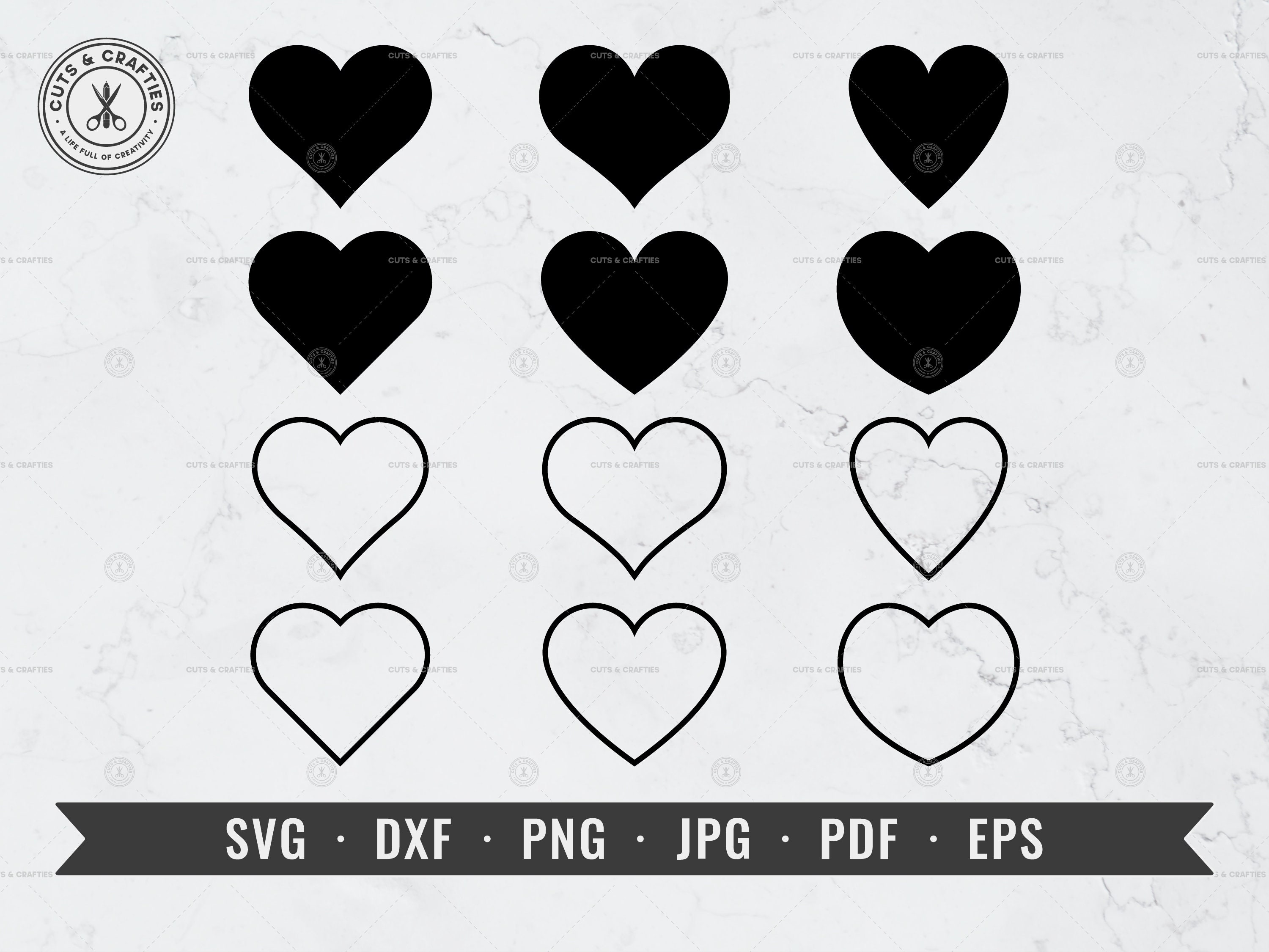 Heart Shape Bundle Svg Heart Outline Svg Solid Heart - Etsy
