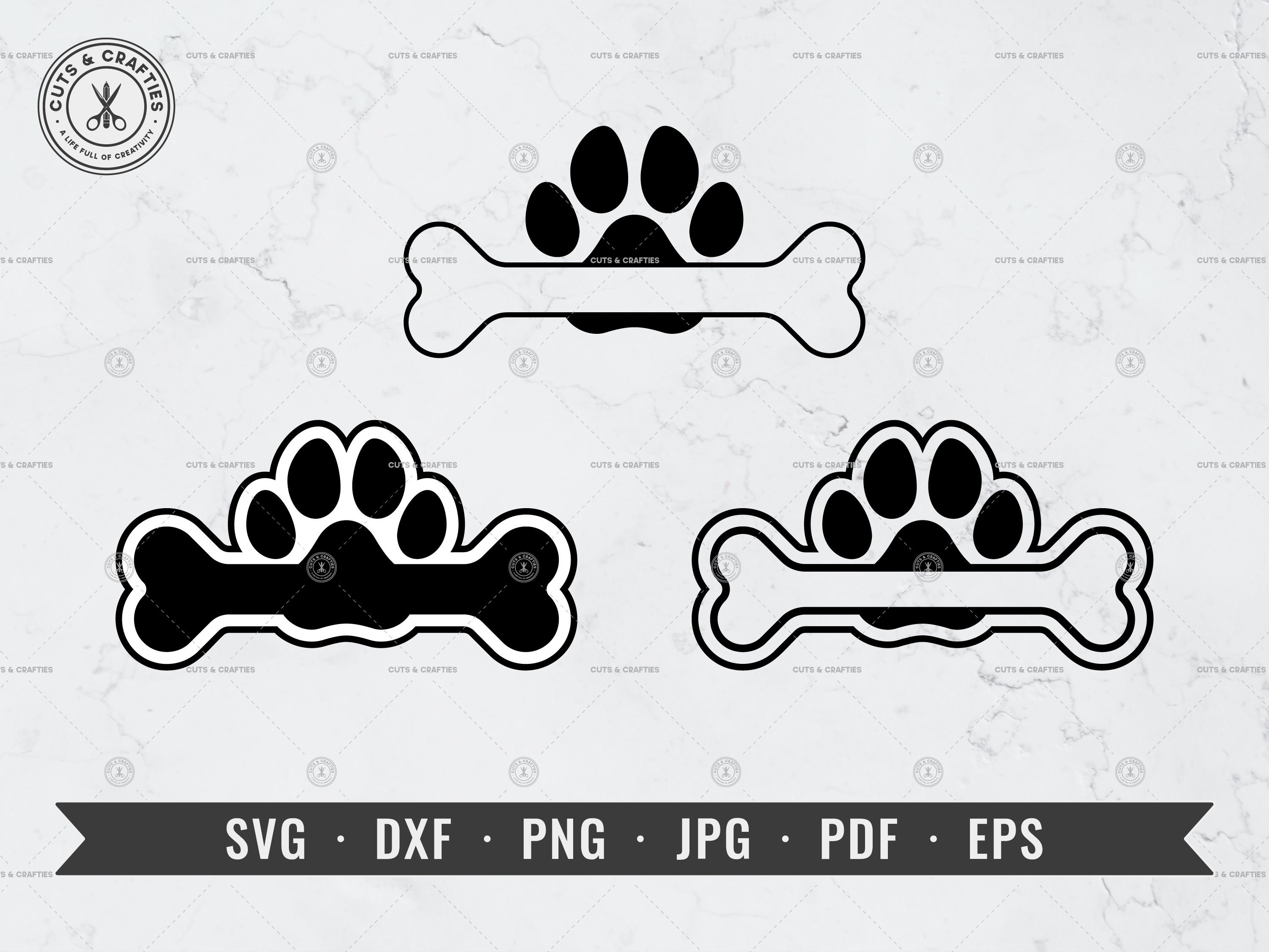 Dog Paw Bone Monogram SVG Dog Paw Bone Name Frame Svg Dxf - Etsy