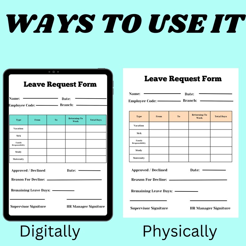 Employee Time off Request Form Leave of Absence Stationary for Small ...