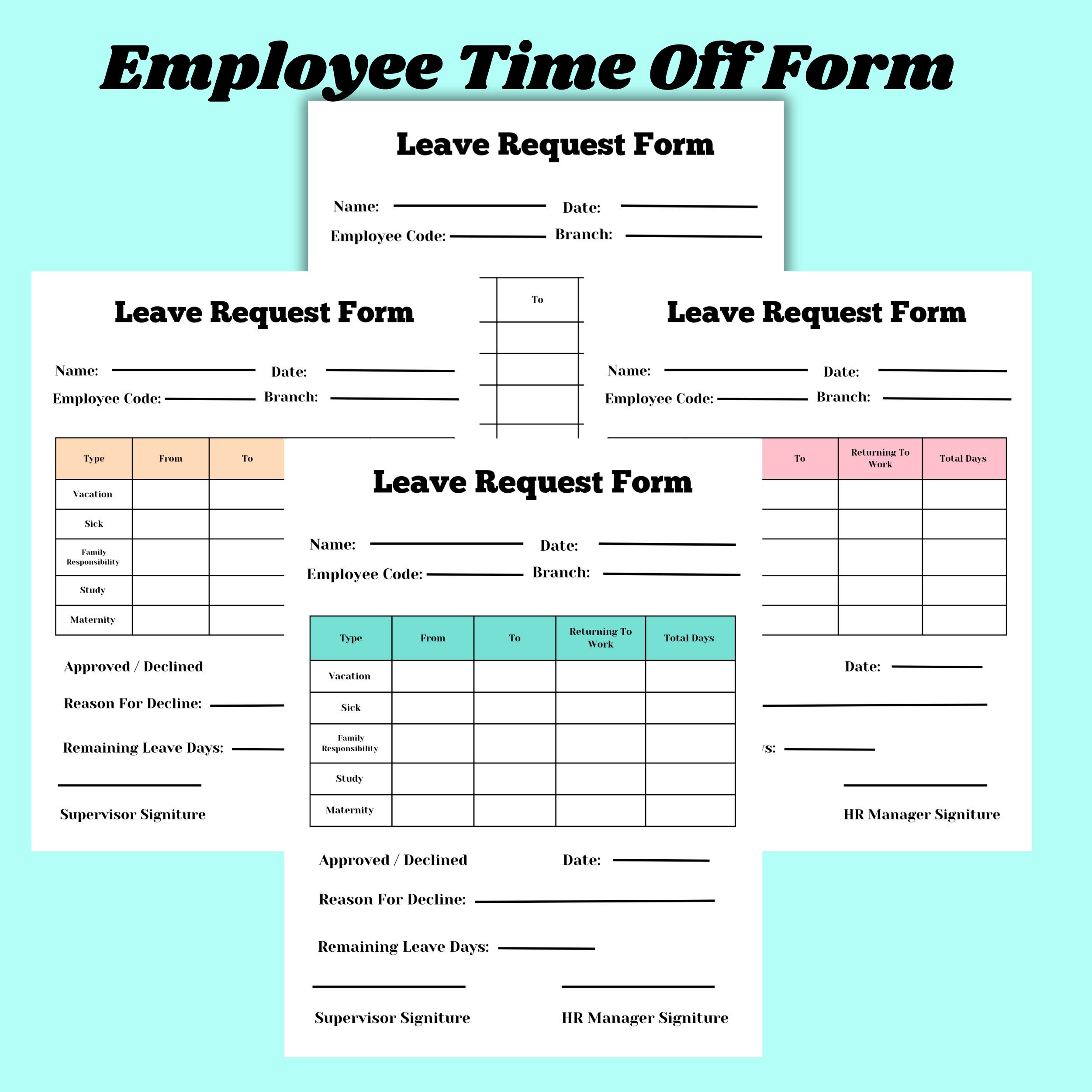 Employee Time off Request Form Leave of Absence Stationary for Small ...