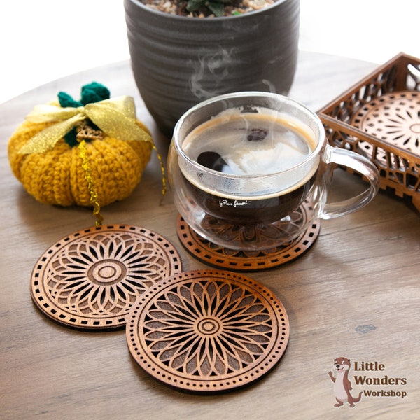 Wooden Flower Coaster - Etsy UK