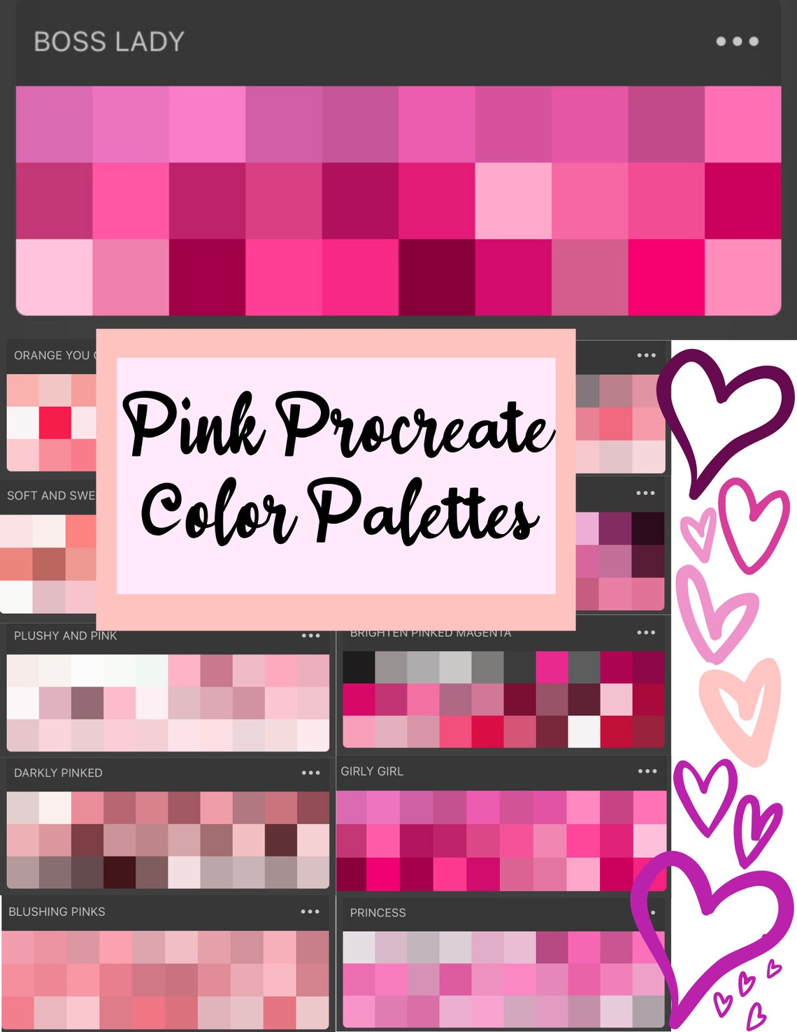 Pink Procreate Color Palettes Including Rose-colored, Salmon, Blush ...