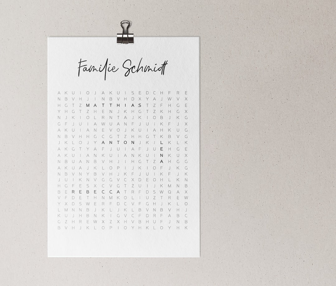 Crossword Puzzle With Names Posters in Sizes A5 A3 - Etsy Canada