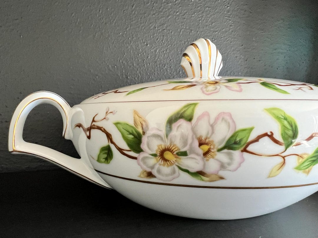 Vintage Dogwood Porcelain Covered Serving Dish - Kent China Del Mar - Etsy