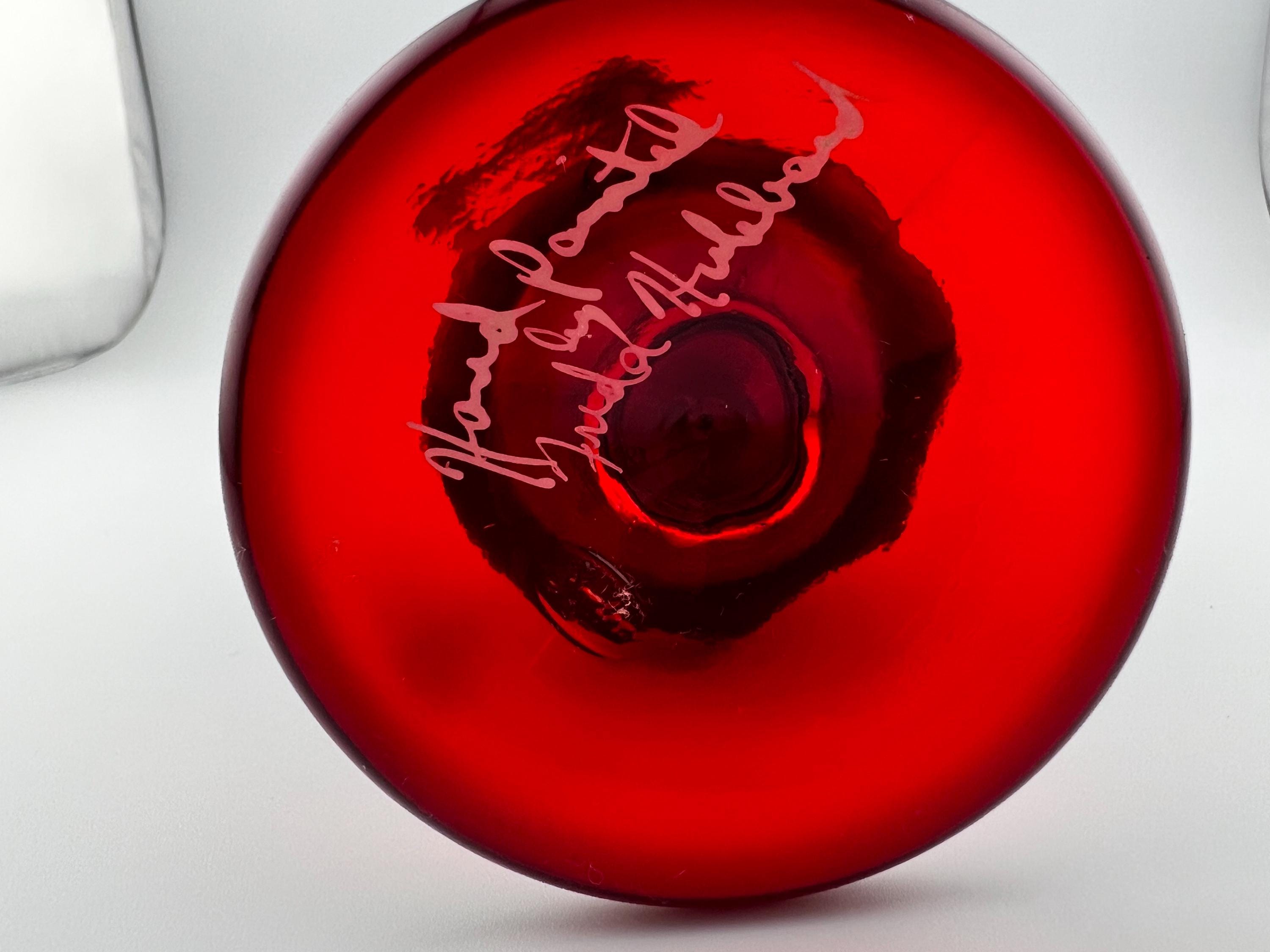 Fenton Ruby Red Bud Vase: Hand-painted Roses, Signed Freda Hubbard, UV ...