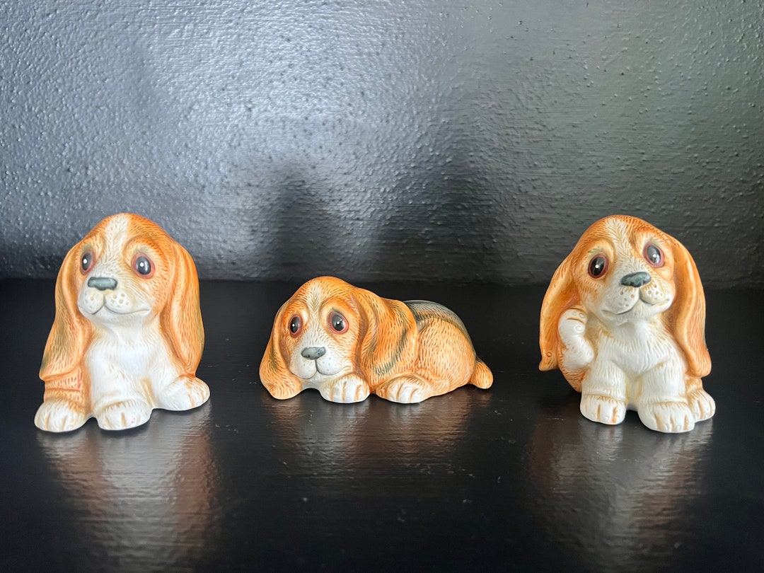 Trio of Homco Basset Hound Figurines, Retro Ceramic Dog Statues, Hand ...