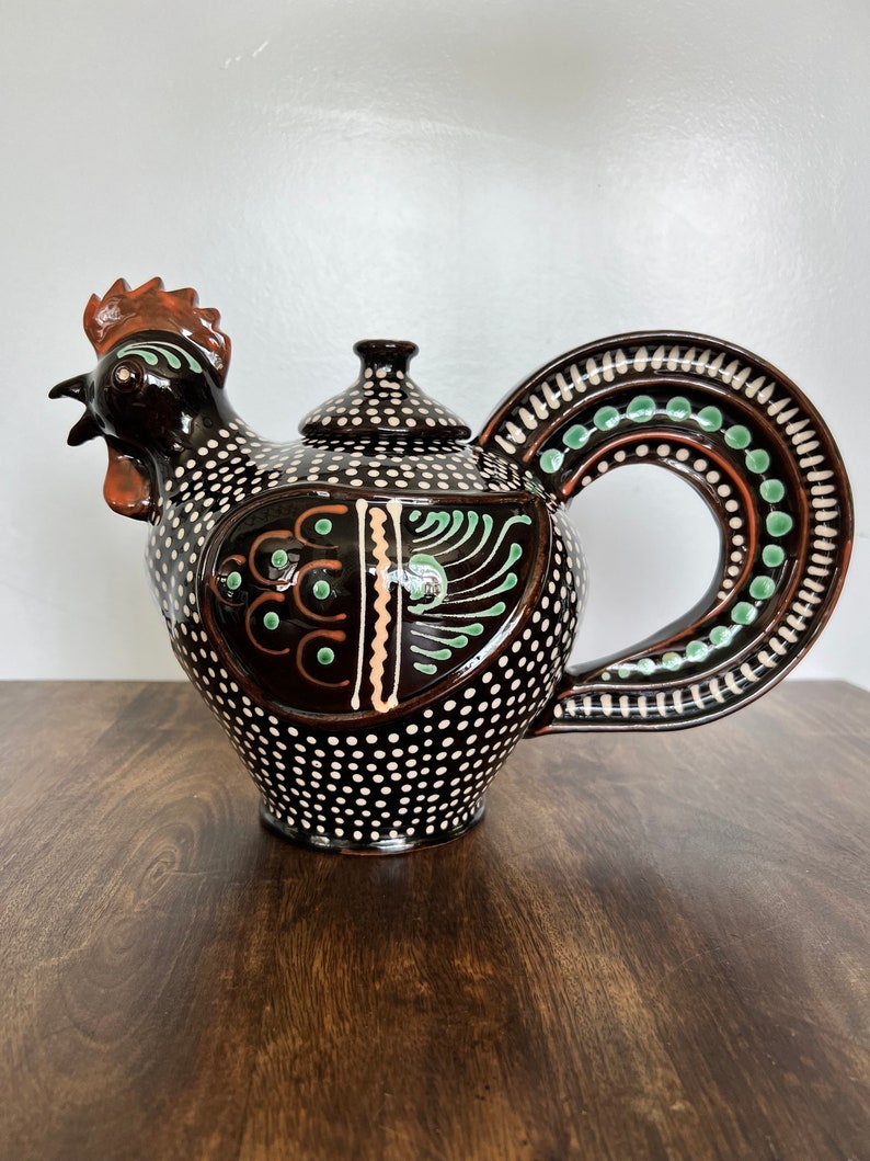 Vintage Hungarian Red Ware Rooster Teapot Folk Art Pottery by Imre ...