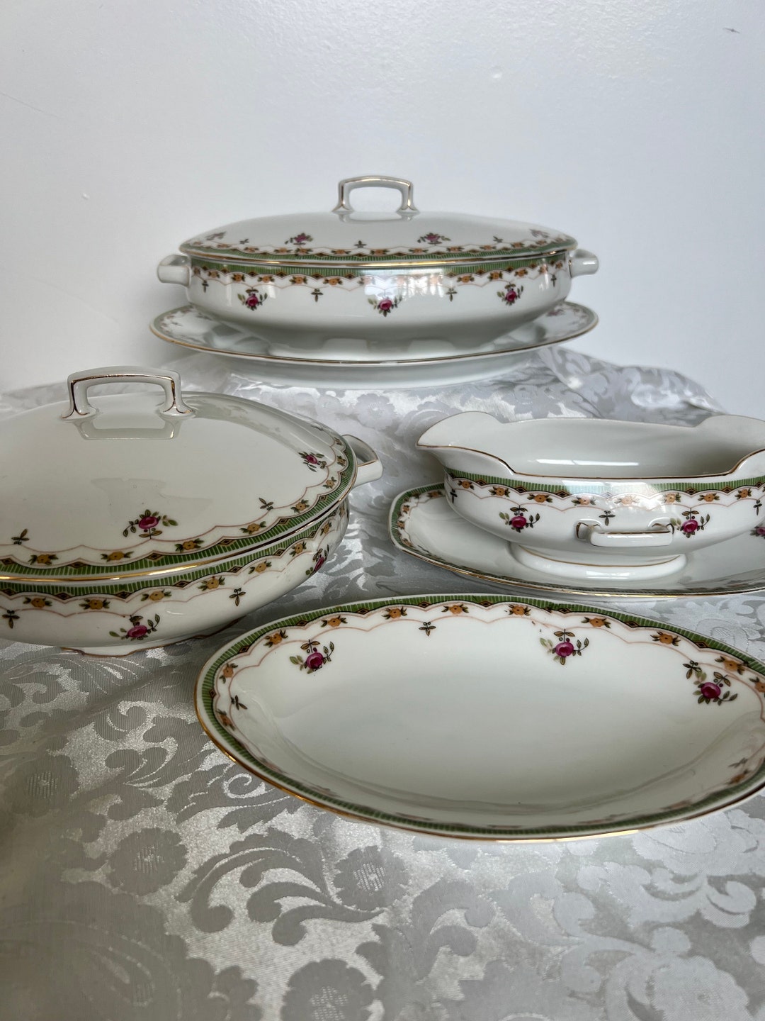 1940s Czechoslovakia Union T Porcelain Serving Set: Pink Roses, Gilt ...