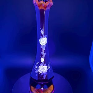 Fenton Ruby Red Bud Vase: Hand-painted Roses, Signed Freda Hubbard, UV ...