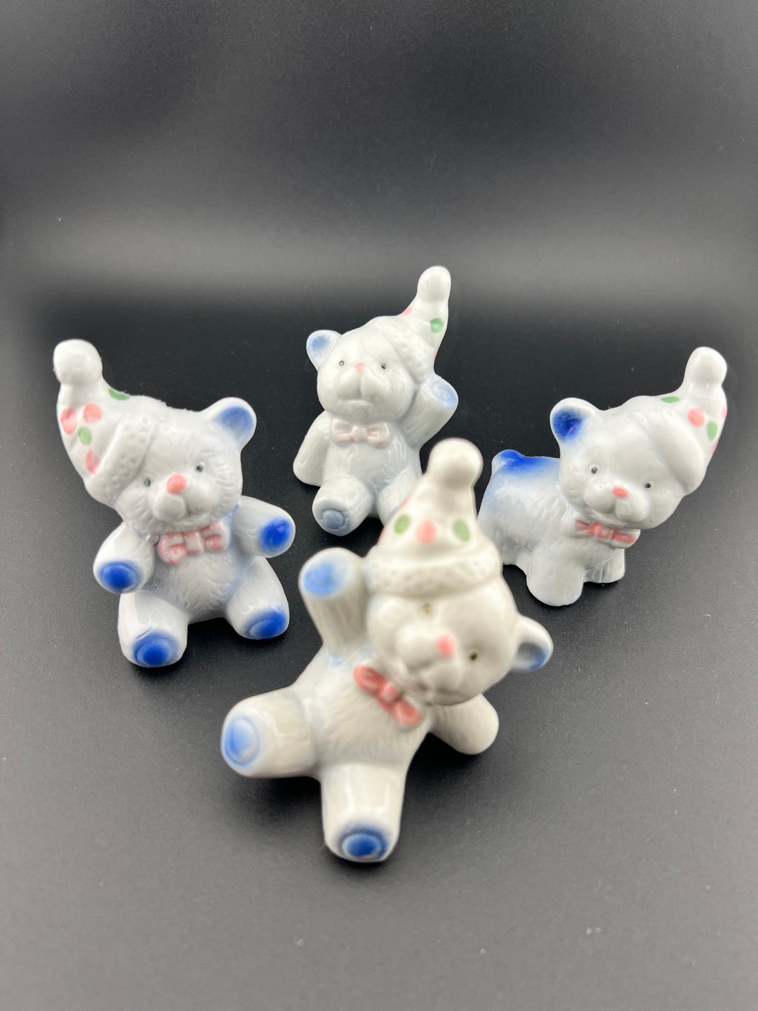 Vintage China Teddy Bear Figurines With Hats: Miniature Porcelain Decor ...