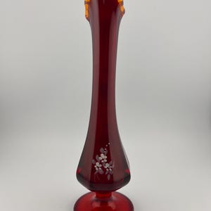 Fenton Ruby Red Bud Vase: Hand-painted Roses, Signed Freda Hubbard, UV ...