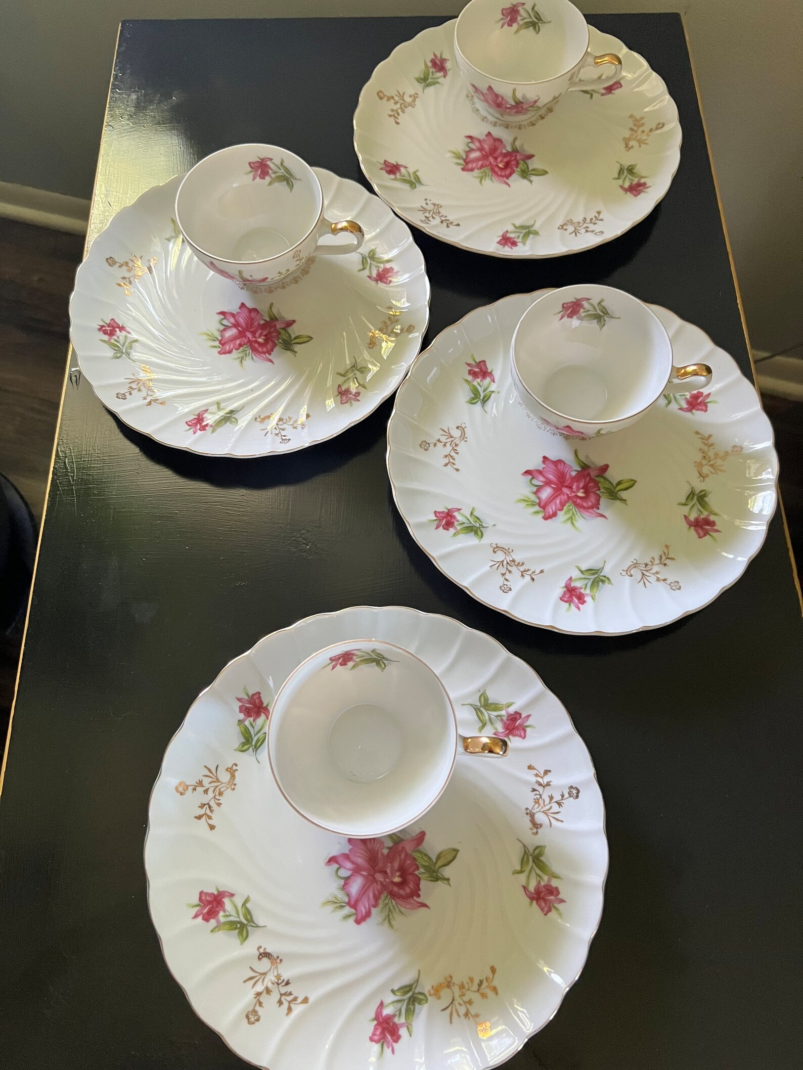 Vintage Nippon Red Roses Teacup Luncheon Set - Gilt Trimmed Floral Tea ...