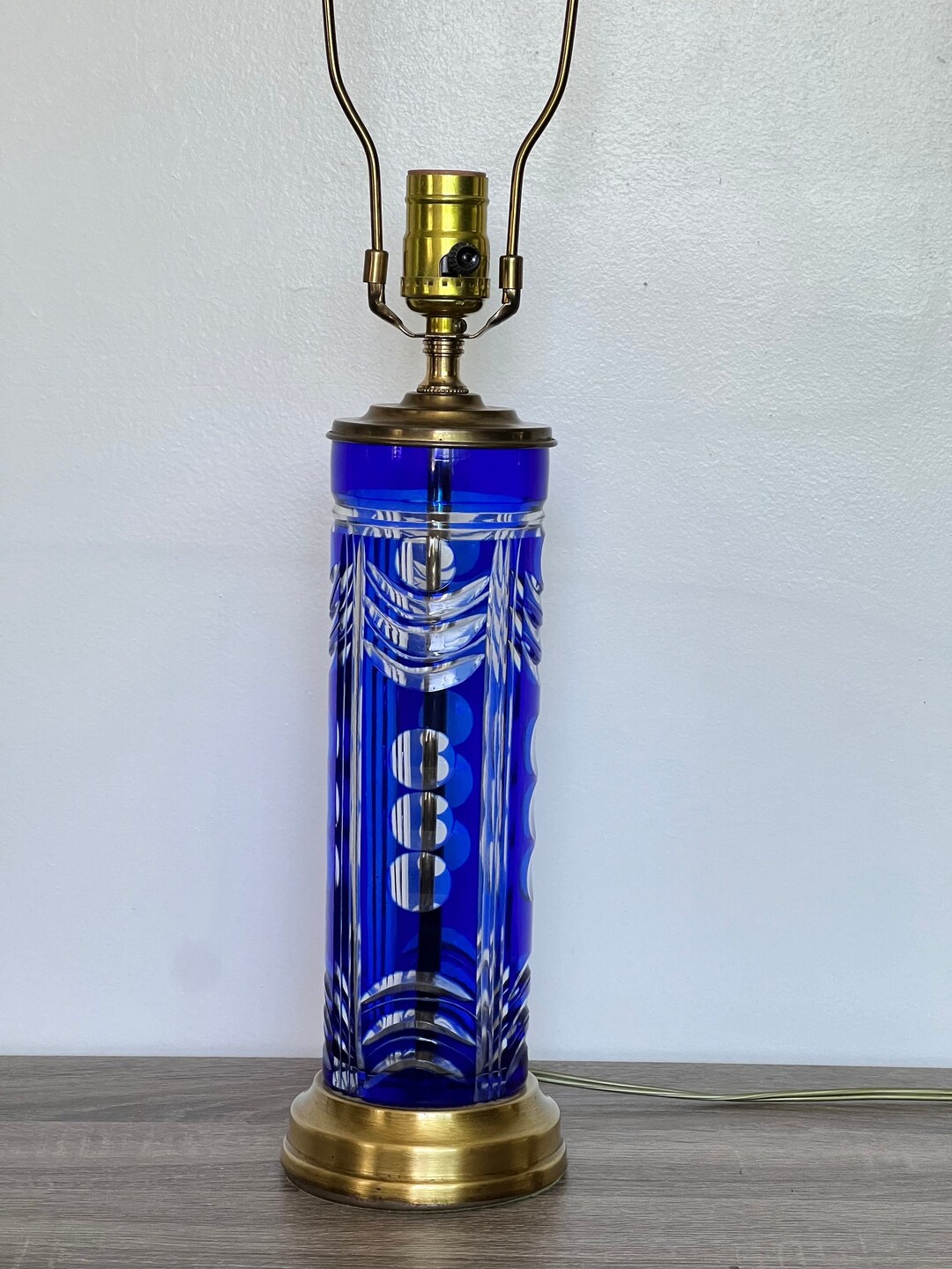 Cobalt Blue Cut to Clear Glass Lamp Base, Vintage Lighting Decor, Table ...