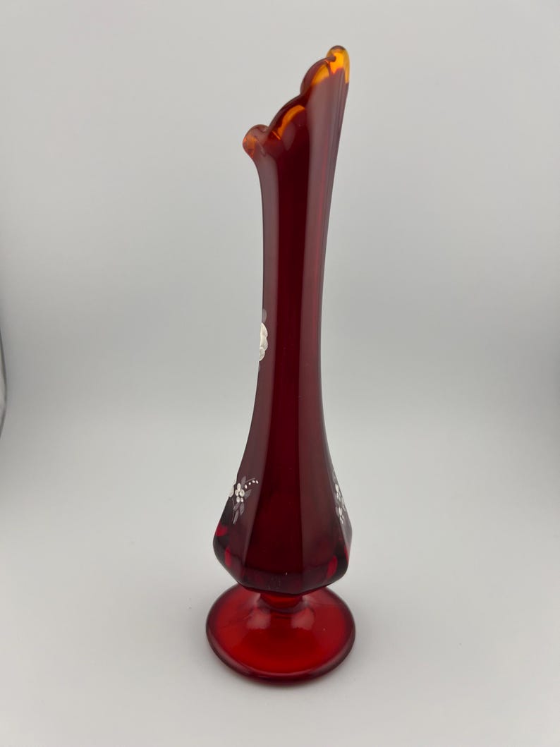 Fenton Ruby Red Bud Vase: Hand-painted Roses, Signed Freda Hubbard, UV ...