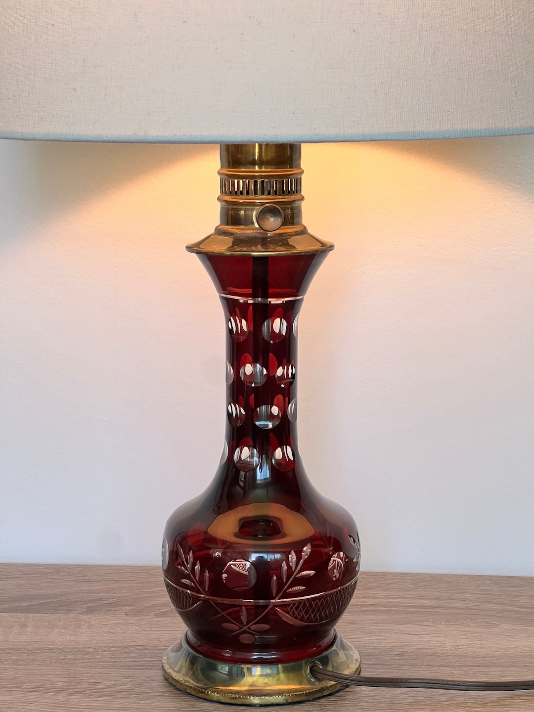 Ruby Red Cut to Clear Lamp Base, Vintage Glass Lighting, Glass Lamp ...